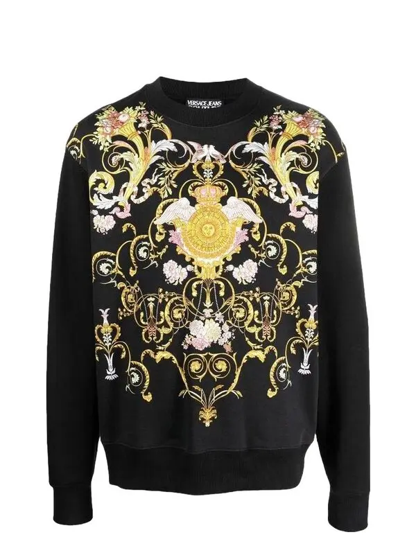 Versace Barocco Print Cotton Sweatshirt - Black