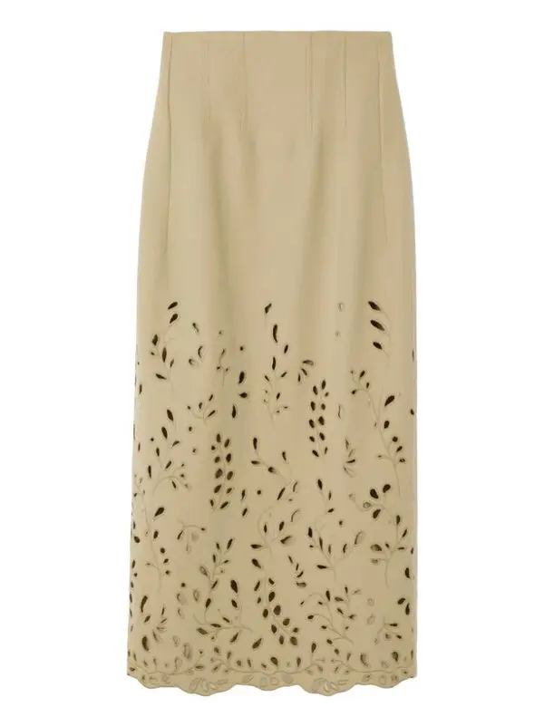 Chloé Madeira Embroidered Wool Twill Midi Skirt - Nude