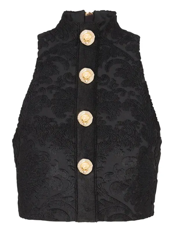 Balmain Baroque Patterned Sleeveless Top - Black