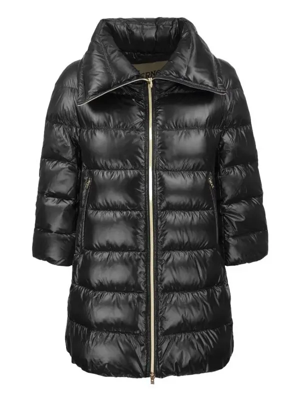 Herno Cleofe High Neck Crop-sleeved Coat - Black