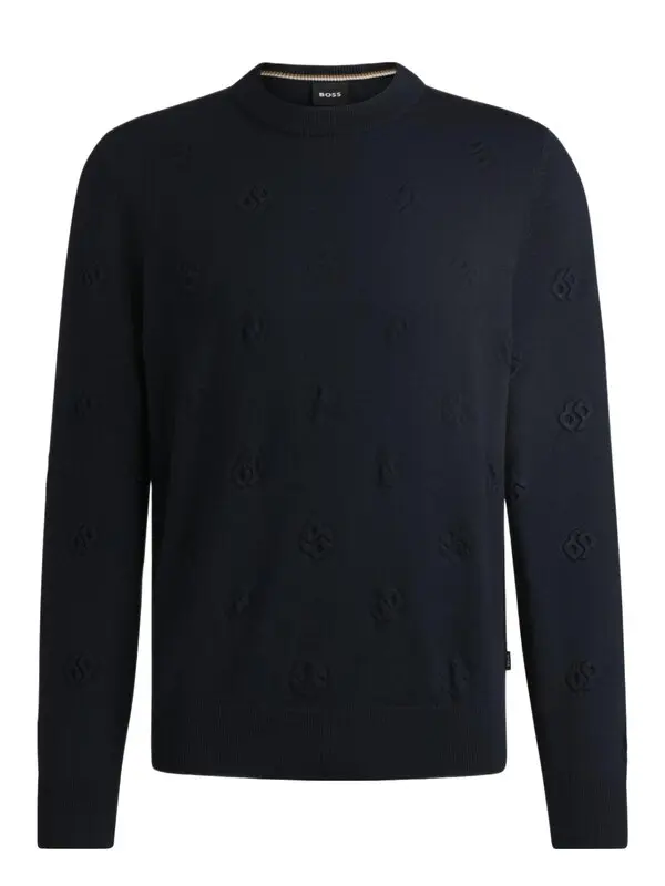 Hugo Boss Long-sleeved Sweater With Embossed Double B Logo - Dark Blue