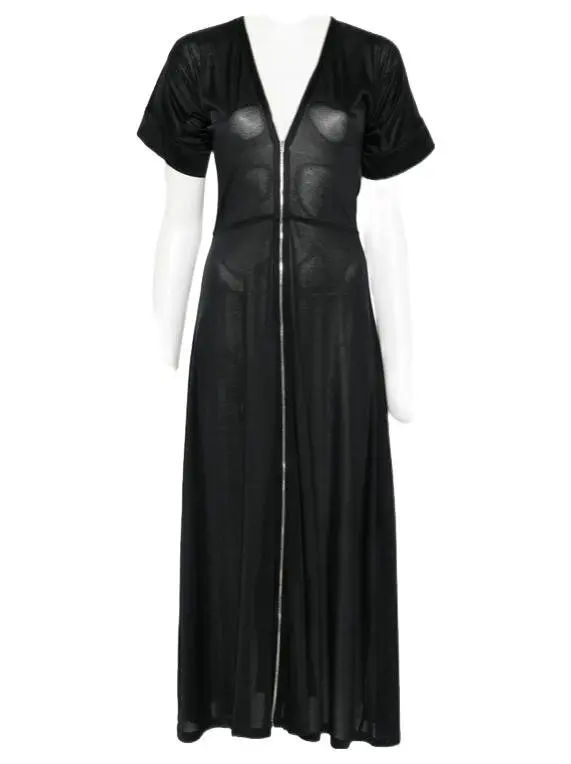 LEMAIRE V-neck Zip-up Midi Dress With Flared Sleeves - Black