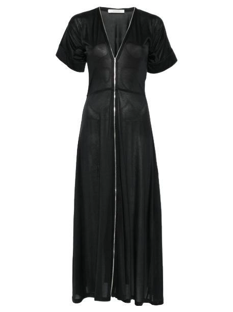 LEMAIRE V-neck Zip-up Midi Dress With Flared Sleeves - Black