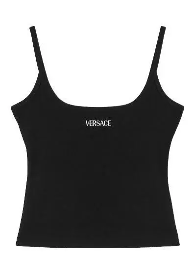 Versace Logo Embroidered Ribbed Top - Black