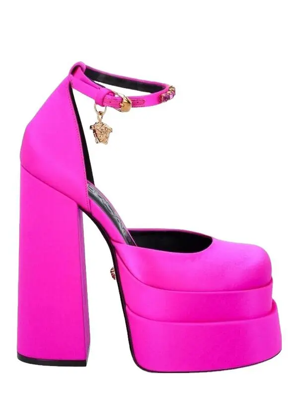 Versace Medusa Head Charm Satin Platform Pumps - Purple