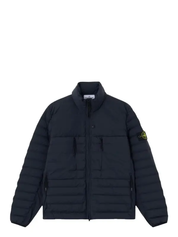 Stone Island Hooded Padded Coat With Stand Collar And Zip Fastening - Navy Blue