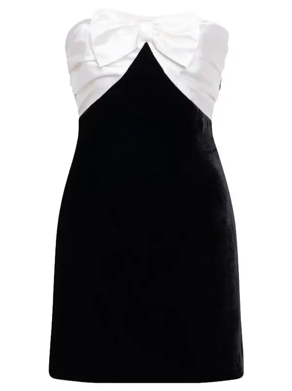 Alessandra Rich Velvet Bustier Mini Dress With Bow Detail - Black
