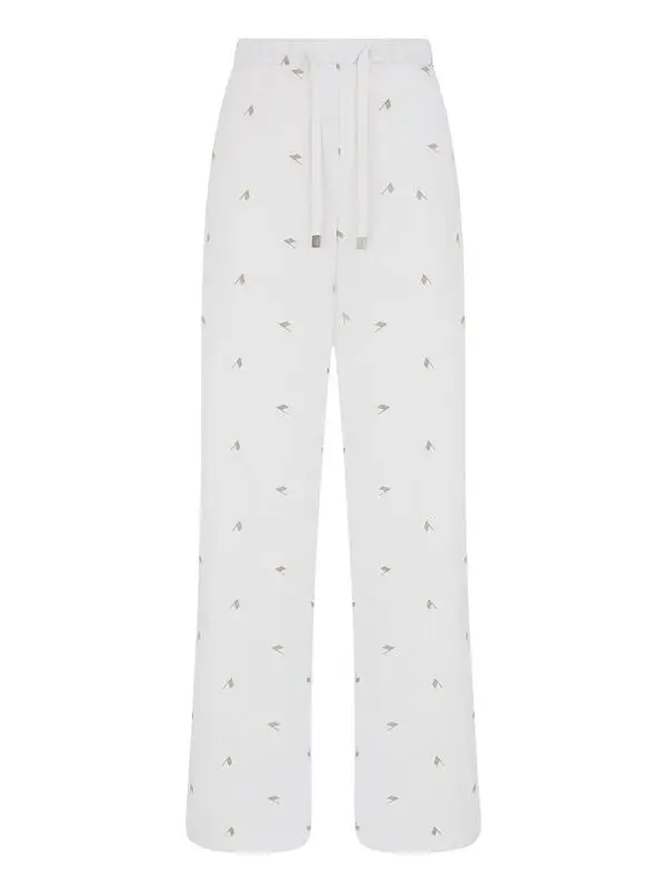 Attico Embroidered Wide Leg Pants - White