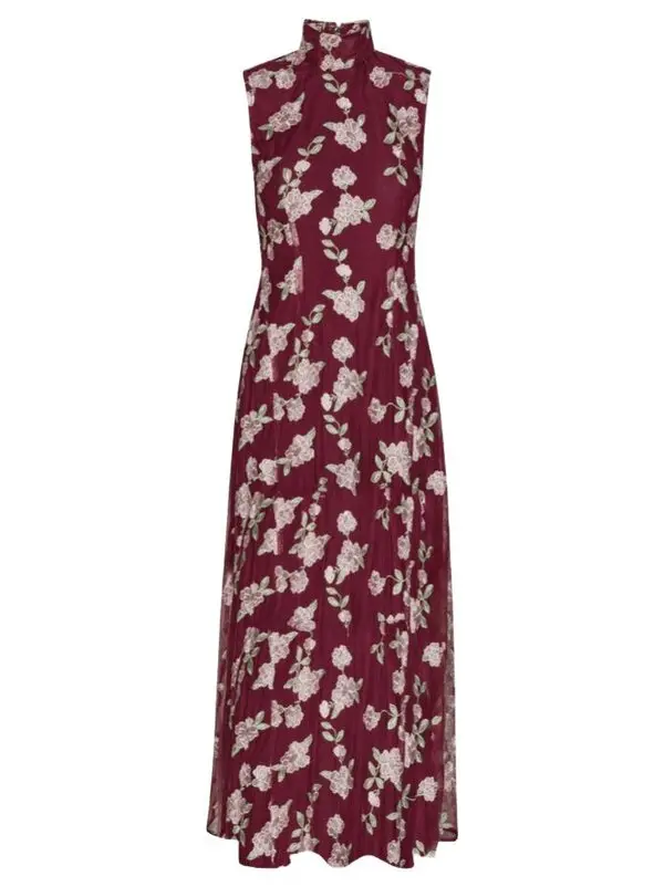 ROTATE BY BIRGER CHRISTENSEN Sleeveless Floral Embroidered Maxi Dress - Red