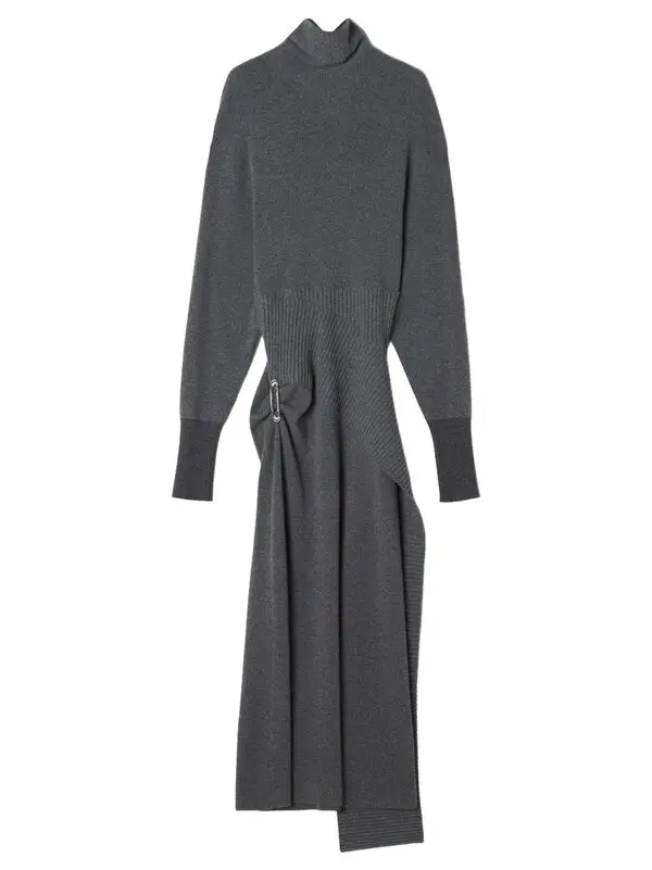 LANVIN Wool And Cashmere Dress With Brooch Detail - Black
