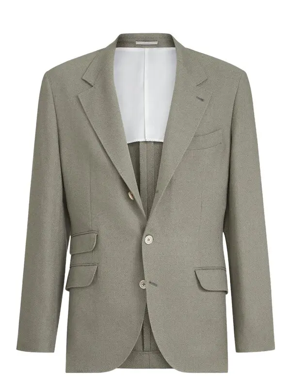 Brunello Cucinelli Silk, Linen And Wool Hopsack Deconstructed Cavallo Blazer - Gray