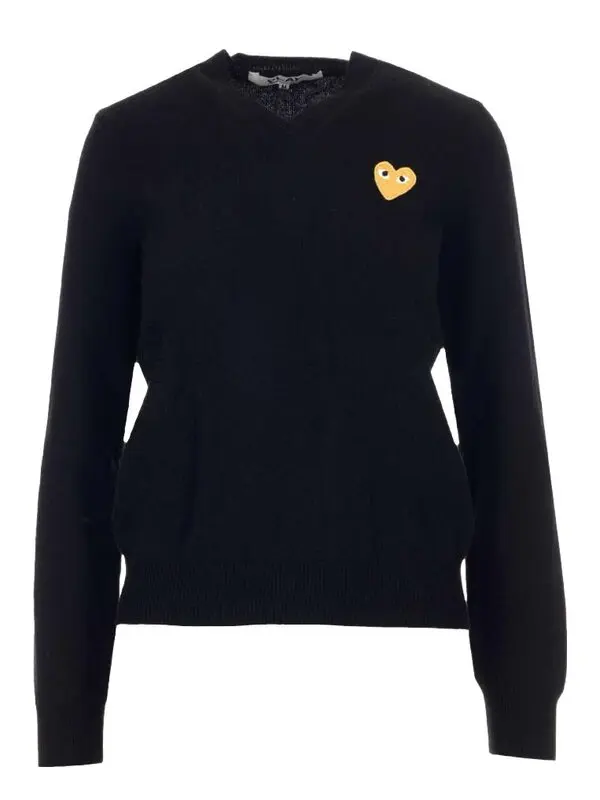 Play Comme Des Garcon Long Sleeve V-neck Pullover Sweater - Black