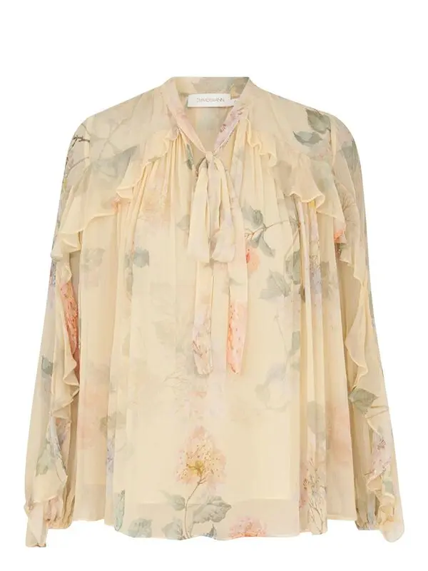 Zimmermann Floral Ruffle Blouse - Lemon Hydrangea