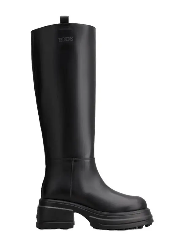 TOD'S Logo Embossed Knee-high Boots - Black