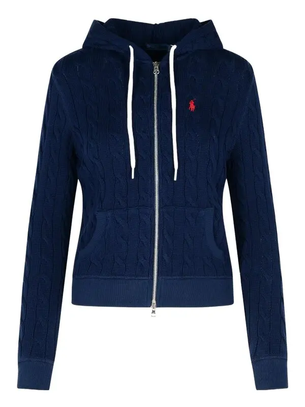 Polo Ralph Lauren Cable-knit Full-zip Hooded Cardigan - Navy