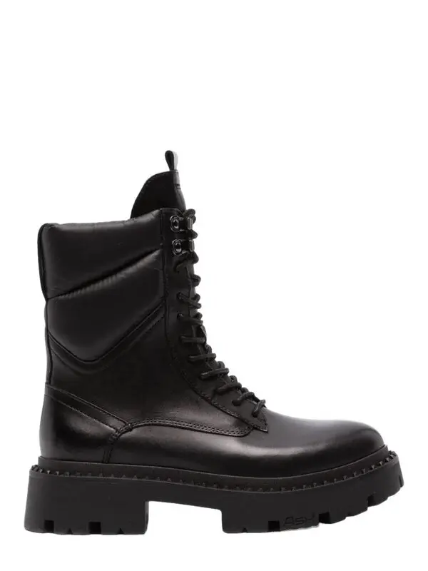 Ash Lace-up Combat Boots With Thick Soles - Black