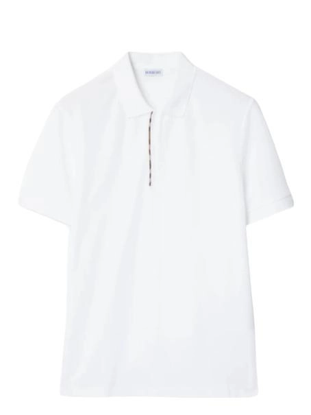 Burberry Check Trim Cotton Polo Shirt - White