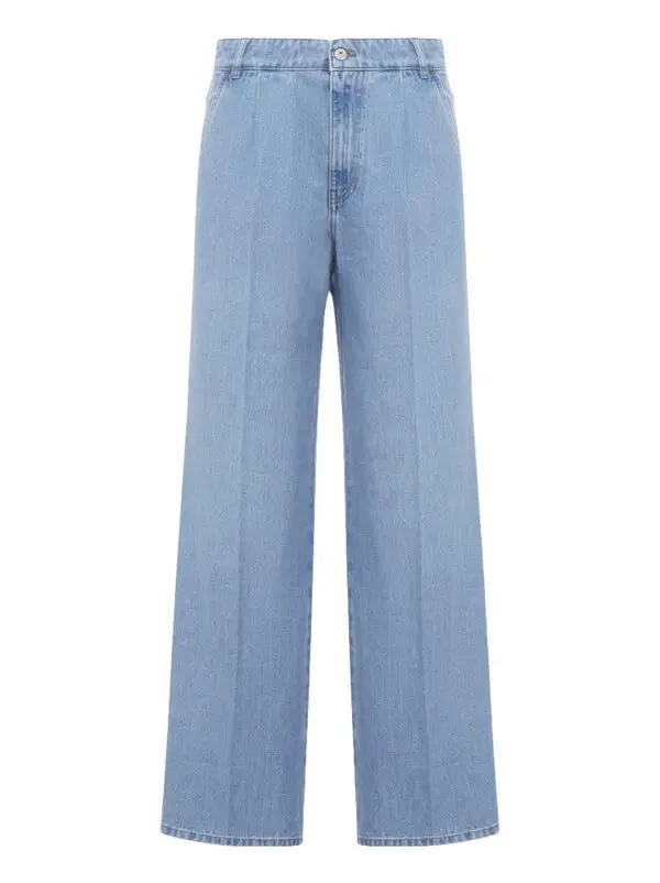 Miu Miu Baggy Jeans With Embroidered Logo - Blue