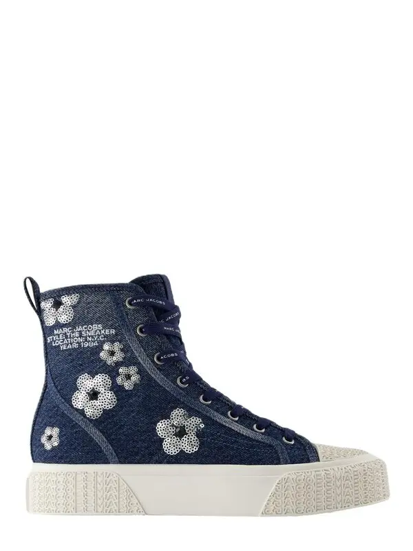Marc Jacobs Denim High-top Sneakers With Sequined Floral Embellishments - White