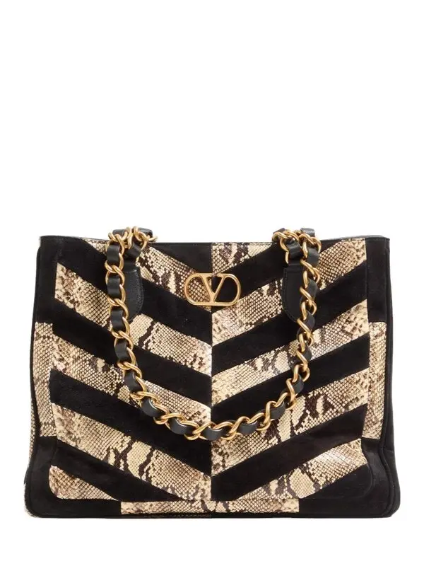 Valentino Garavani Python And Suede Shopping Bag - Black