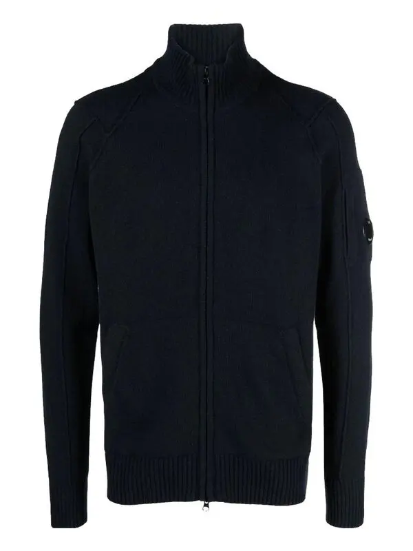 C.P. COMPANY Mock Neck Zip Up Sweater - Black