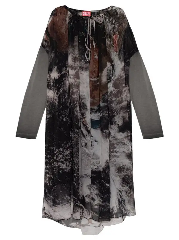 DIESEL® Printed Drawstring Midi Dress - Black