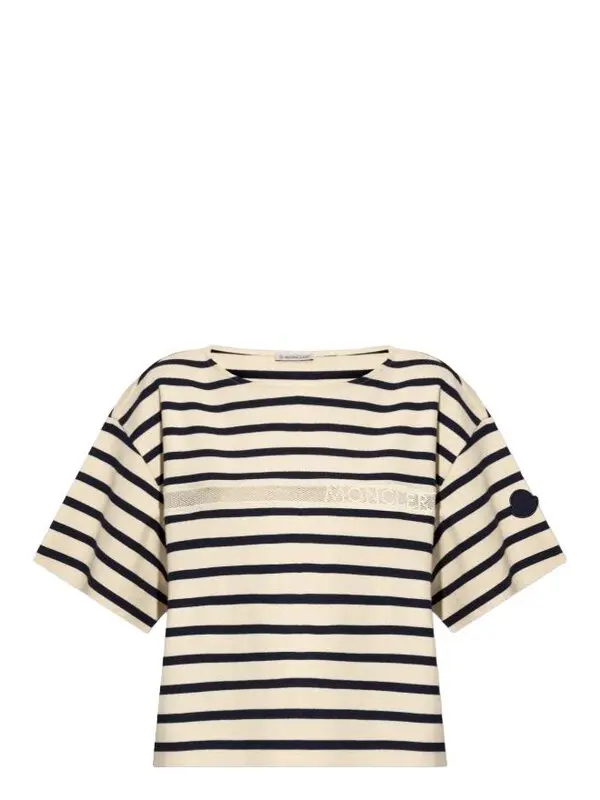 Moncler Striped Logo Detail T-shirt - White/blue