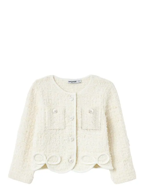SELF-PORTRAIT Button-up Cardigan With Bow Motif - Cream