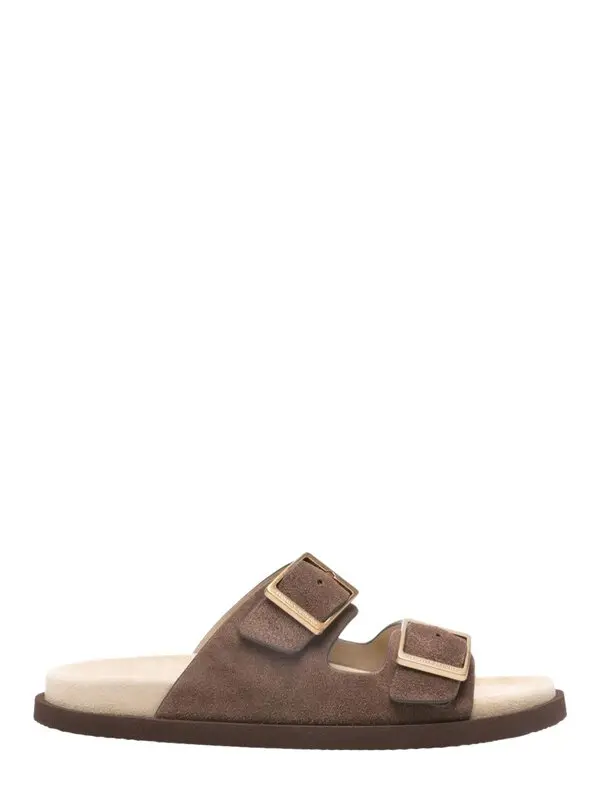 Brunello Cucinelli Double Buckle Flat Sandals - Brown