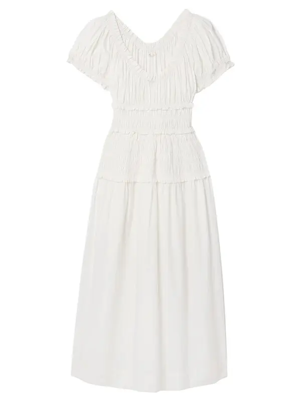 DÔEN Round Neck Puff Sleeve Dress - White