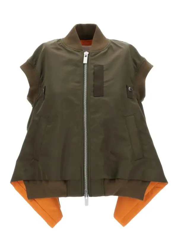 Sacai Asymmetric Hem Zip-up Gilet - Brown