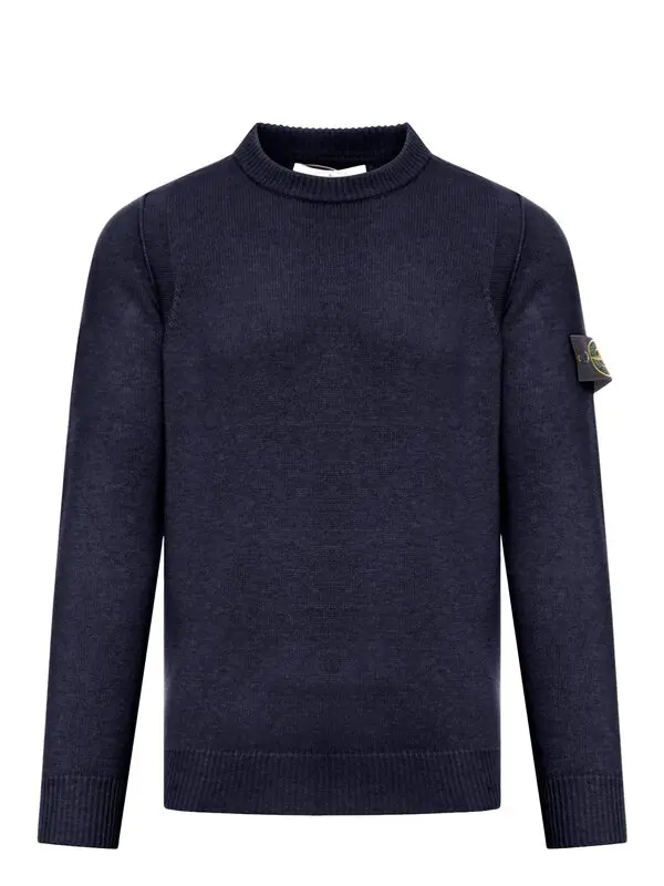 Stone Island Logo Patch Crewneck Jumper - Blue