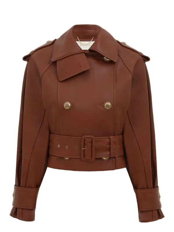 Zimmermann Hypnotic Belted Leather Jacket - Tan
