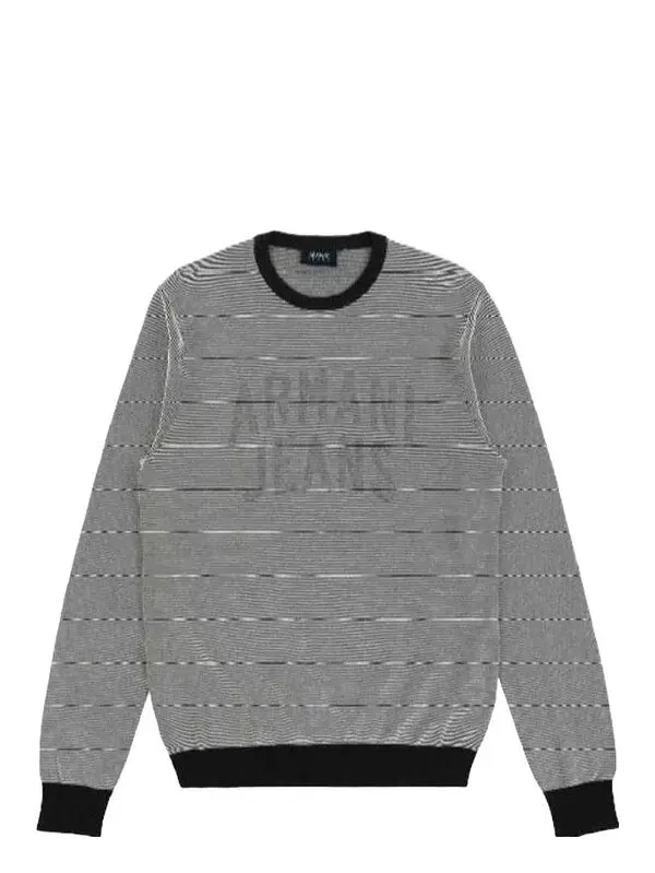 Emporio Armani Striped Logo Crewneck Sweater - Gray