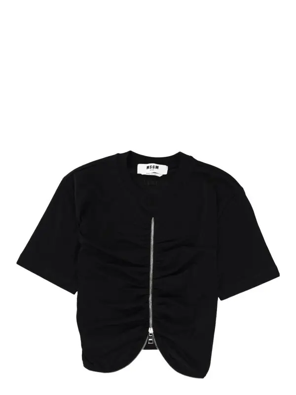 MSGM Zip-detail Gathered T-shirt - Black
