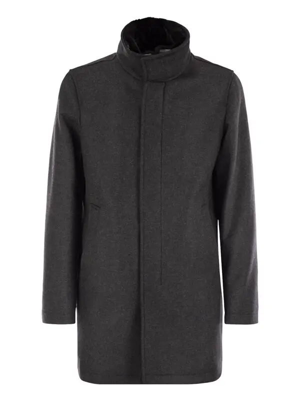 Herno Coat With Detachable Collar And Concealed Zip Closure - Black
