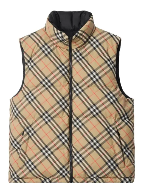 Burberry Checked Zip-up Reversible Padded Vest - Sand Beige