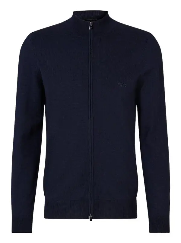 Hugo Boss Virgin Wool Zip-up Cardigan - Dark Blue