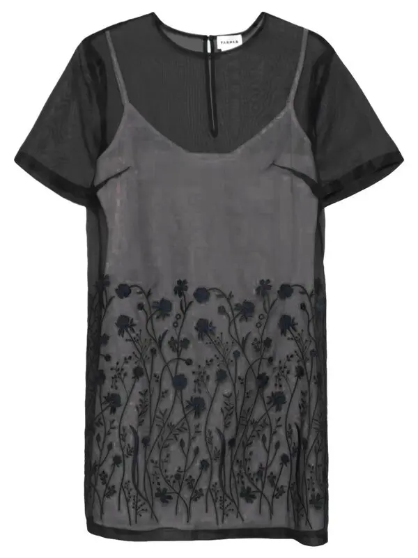 P.a.r.o.s.h Embroidered Floral Midi Dress - Black