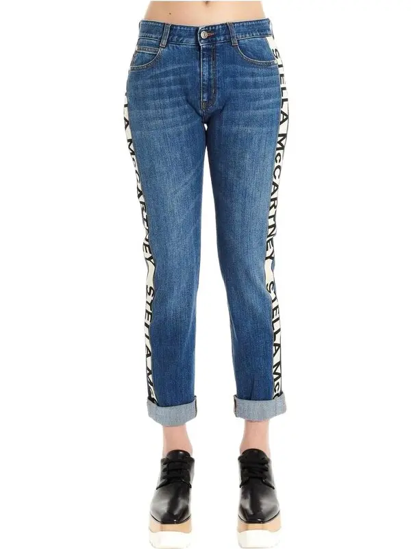 Stella McCartney Cropped Jeans With Logo Stripe Detail - Blue