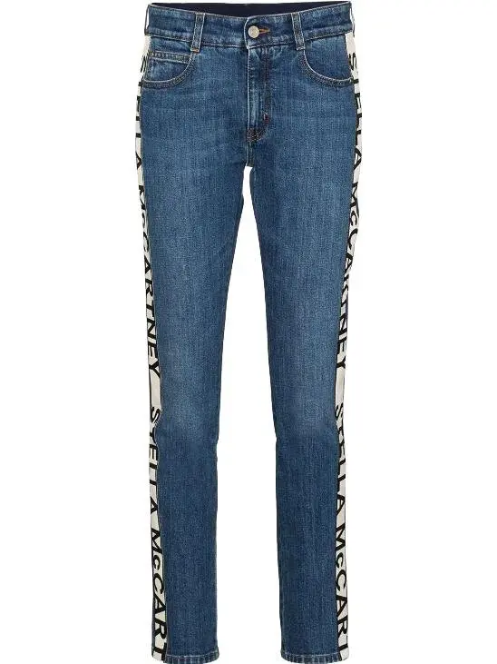 Stella McCartney Cropped Jeans With Logo Stripe Detail - Blue