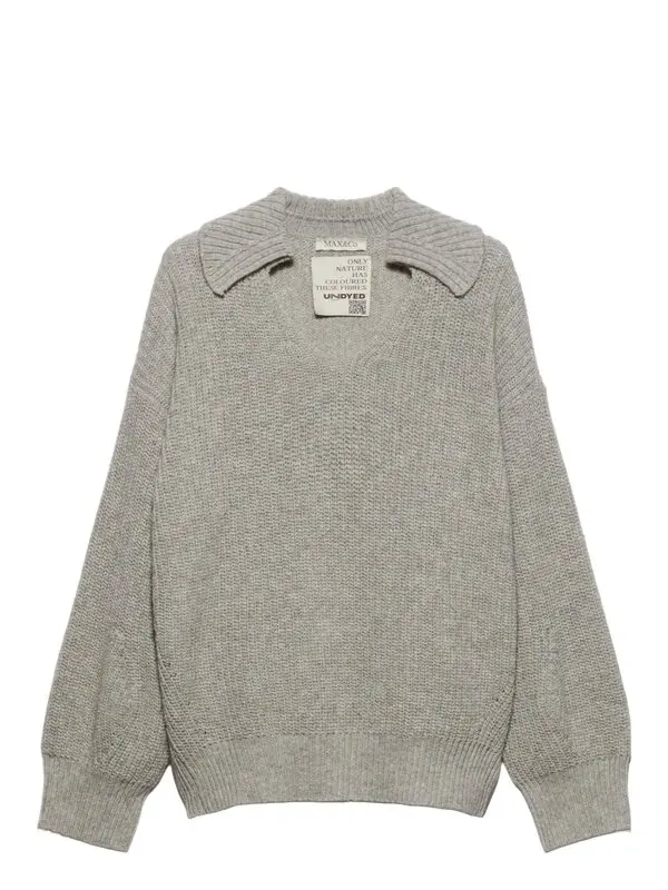 MAXCO. Max&co. Ribbed V-neck Long-sleeved Sweater - Gray