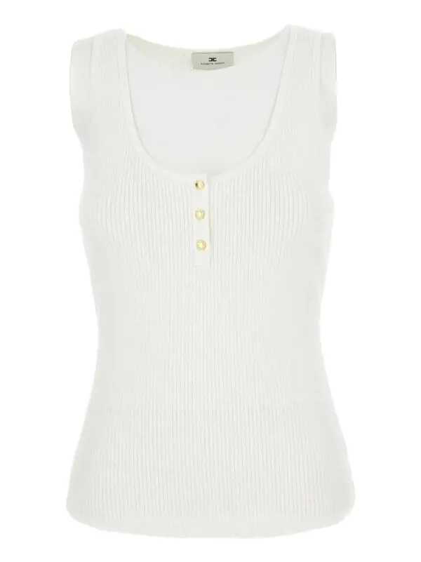 Elisabetta Franchi Ribbed Button Knit Top - White