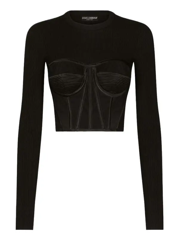 Dolce & Gabbana Ribbed Knit Bustier Sweater - Black