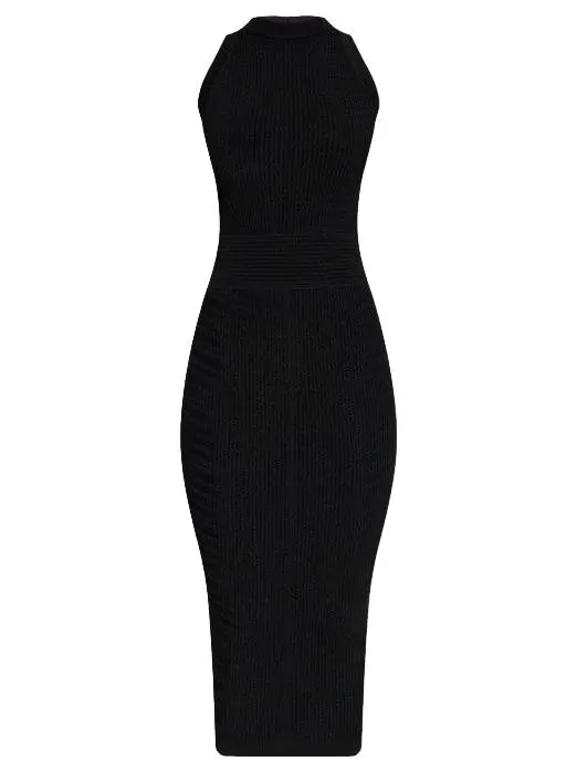 Balmain Ribbed Cutout Bodycon Midi Dress - Black