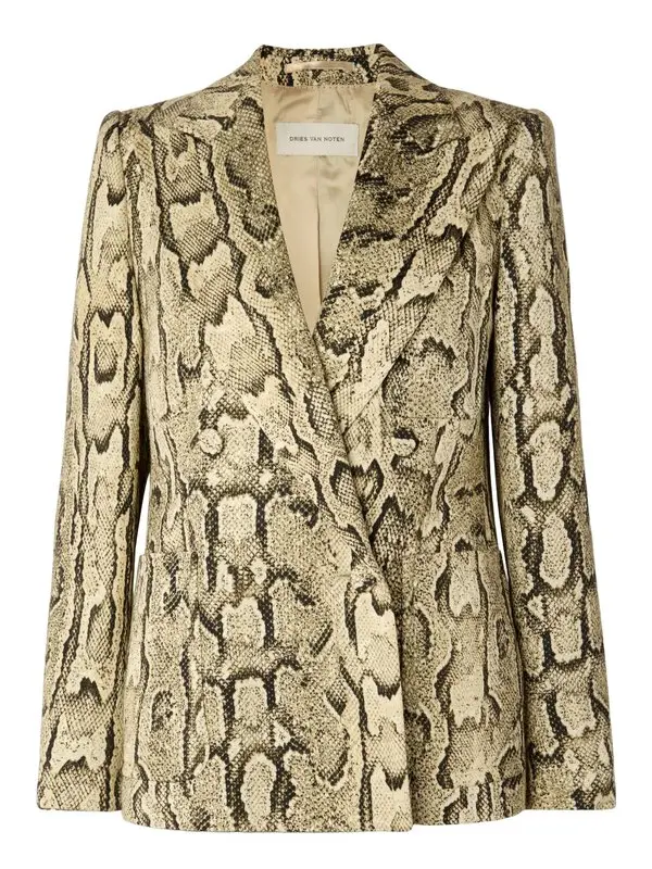 Dries Van Noten Snake Print Double-breasted Jacket - Nude