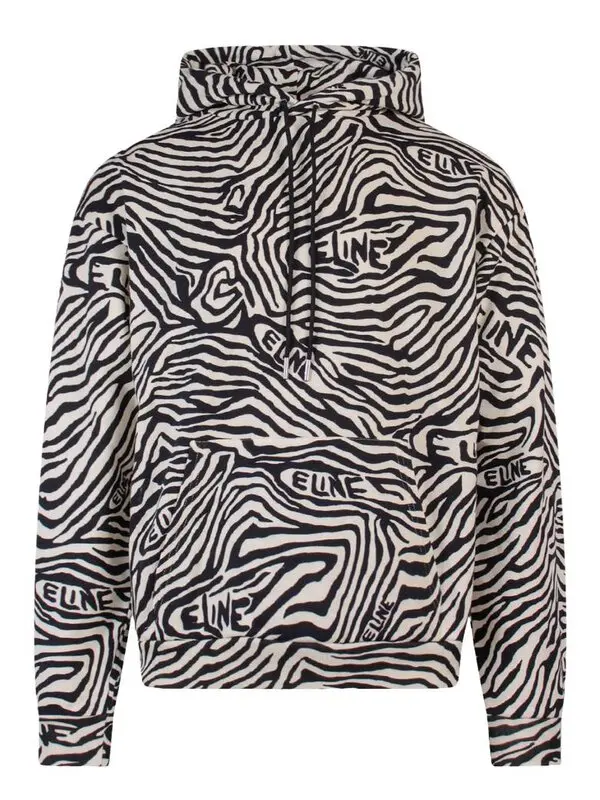 Celine Loose Cotton Fleece Hoodie With Logo Detail - Grey/black