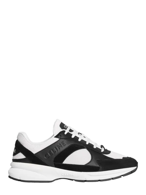Celine Runner Cr-03 Low Lace-up Sneakers In Mesh, Calfskin, And Suede Calfskin - Black/optical White