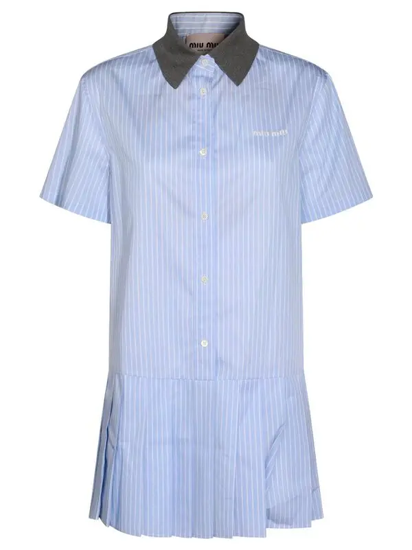 Miu Miu Striped Pleated Mini Dress - Blue