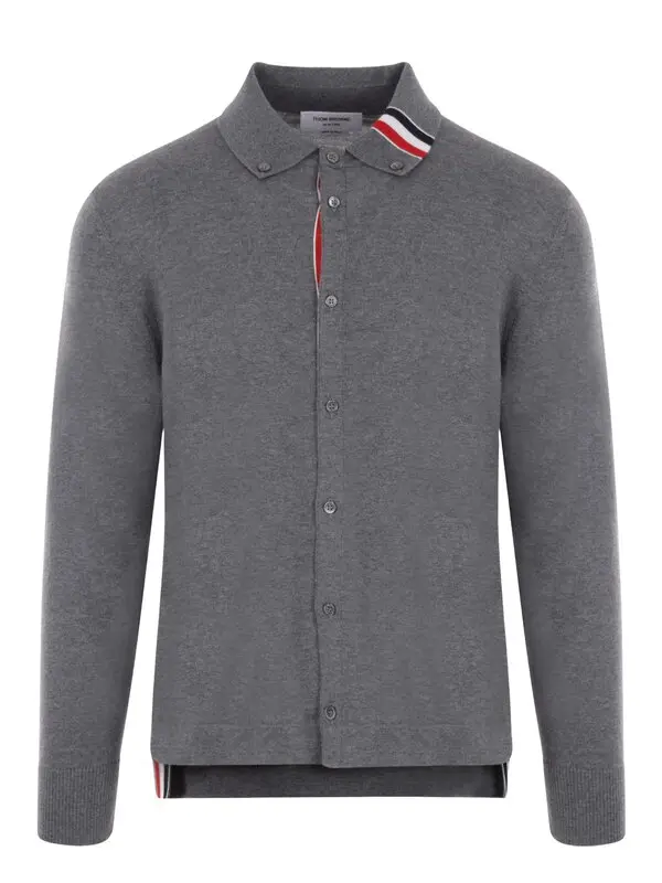 Thom Browne Striped Trim Knitted Cardigan - Medium Gray